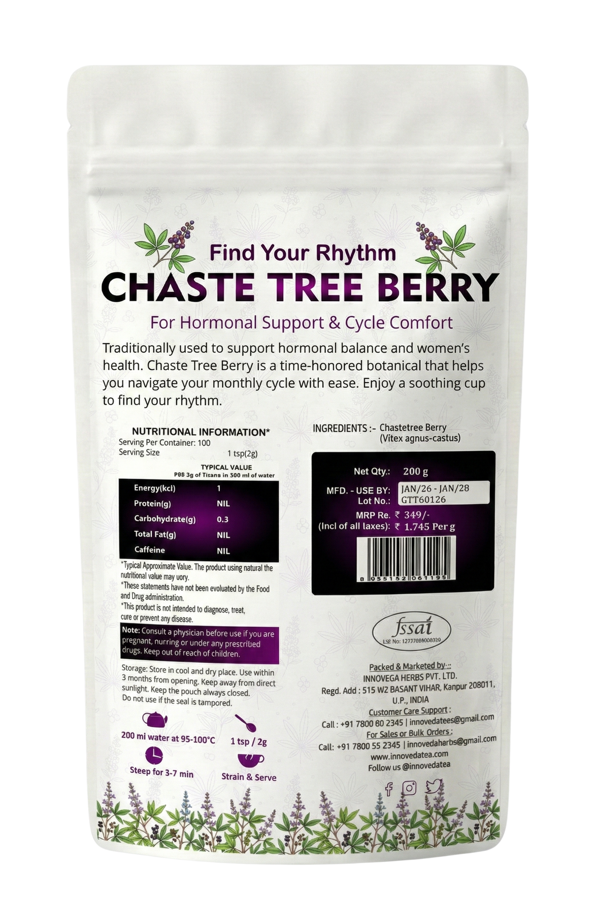 Chaste Berry Tisane - Find Your Rhythm | Innoveda Tea
