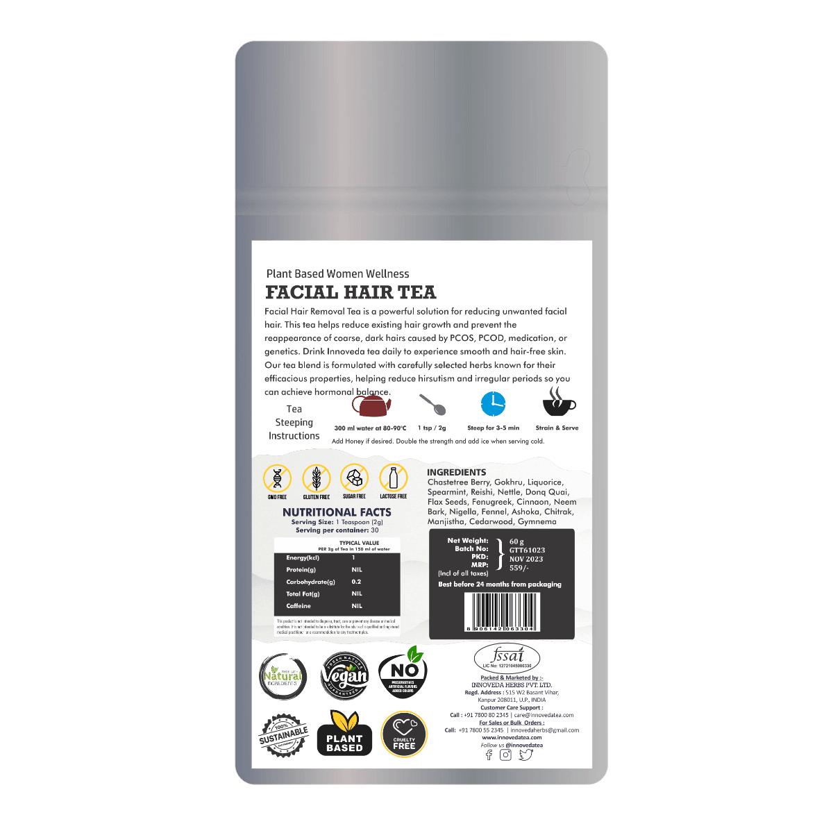Facial Hair Tea for Women Wellness (30 Tea Cups) 60 Grams